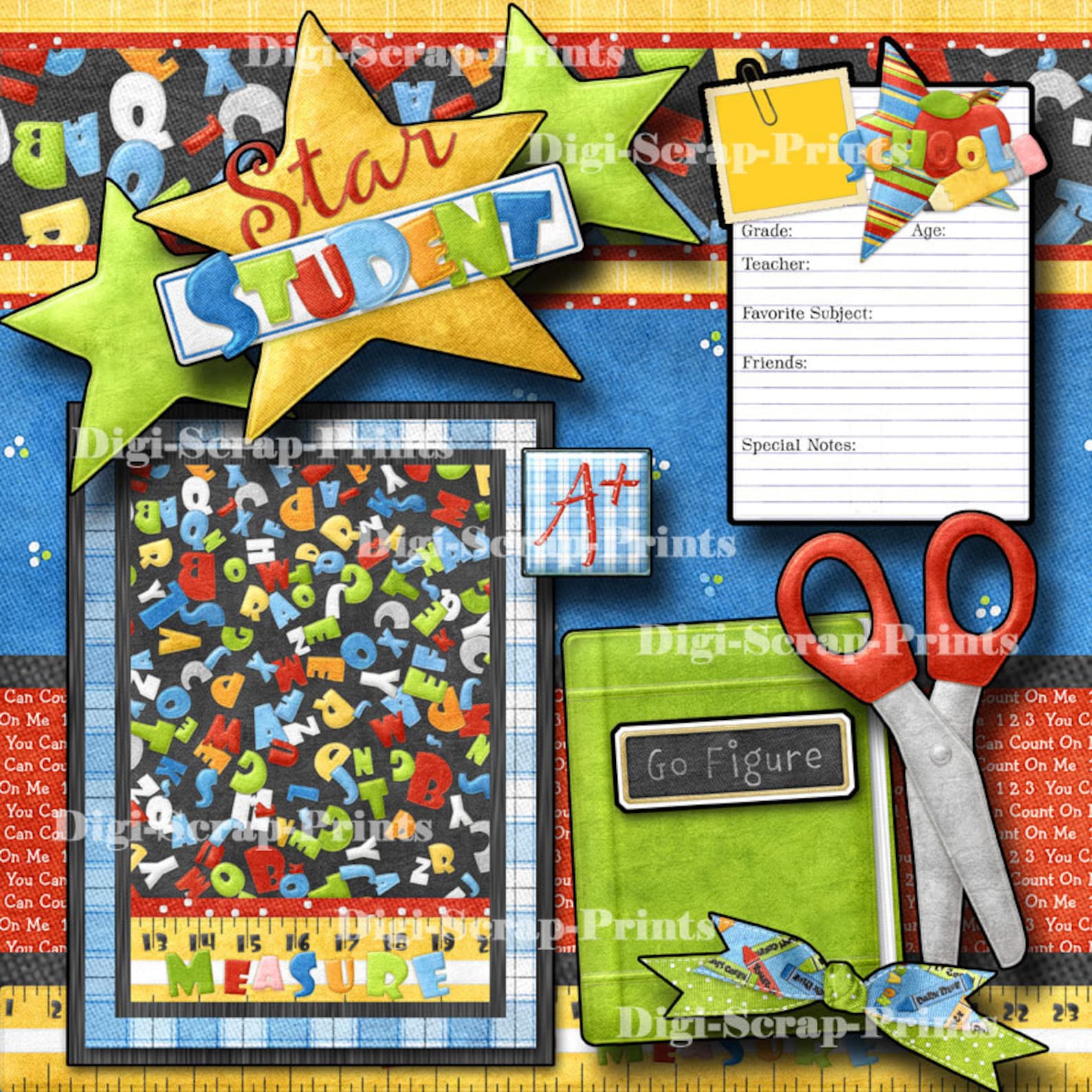 STAR STUDENT School Grade ~ 2 Printed 12X12 Pre-made Scrapbook Pages ...