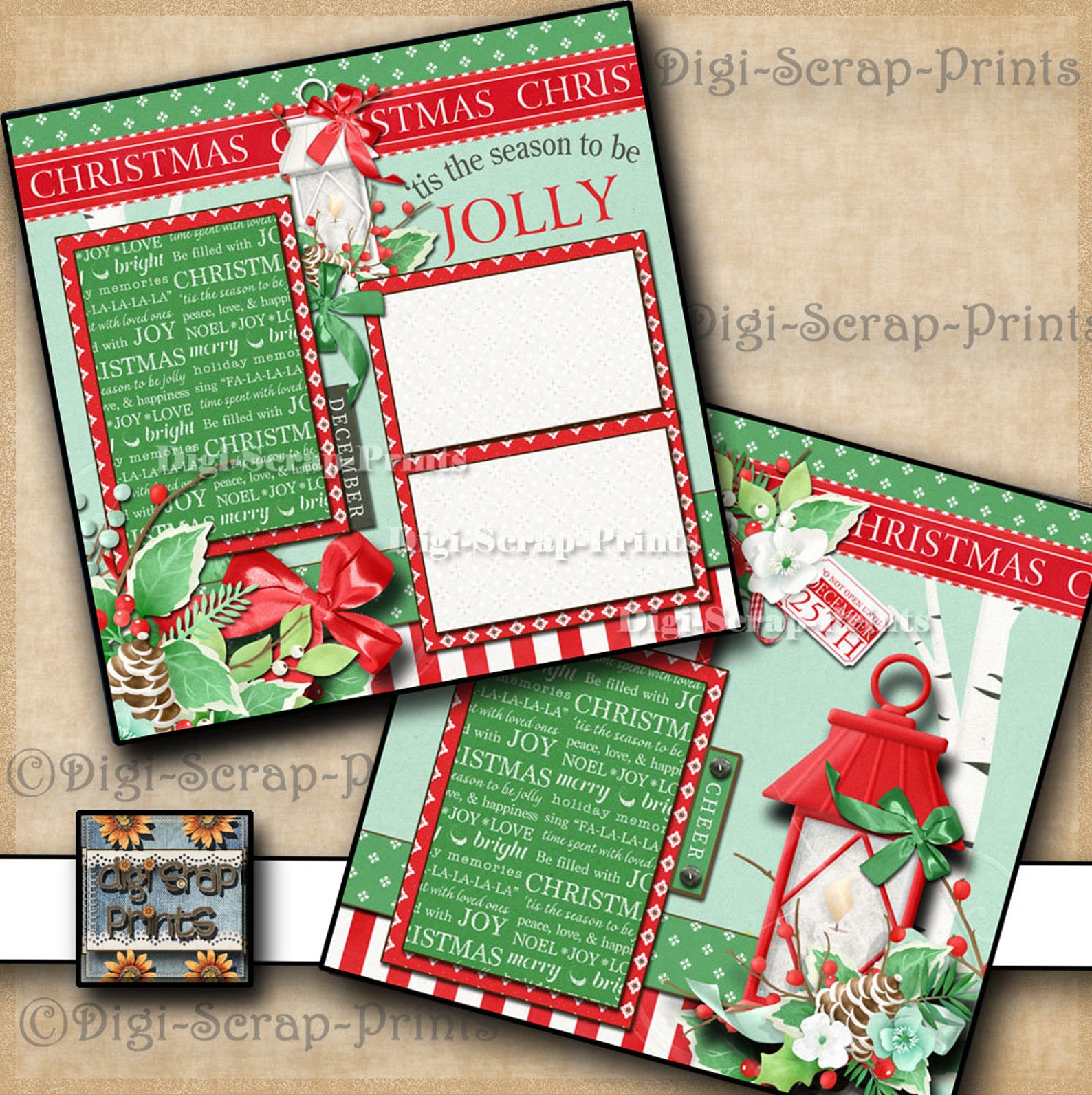 JOLLY CHRISTMAS Lanterns Cheer ~ Holiday 2 Printed Scrapbook Pages Ez ...