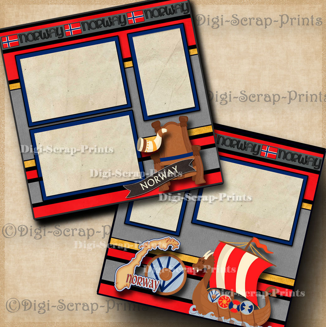 NORWAY ~ Vacation Travel 2 Printed 12X12 Pre-made Scrapbook Pages Quick ...