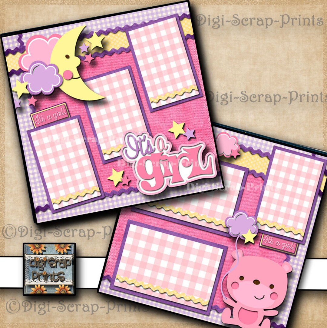 IT'S A GIRL ~ Baby 2 Printed 12X12 Pre-made Scrapbook Pages Ez Quick ...