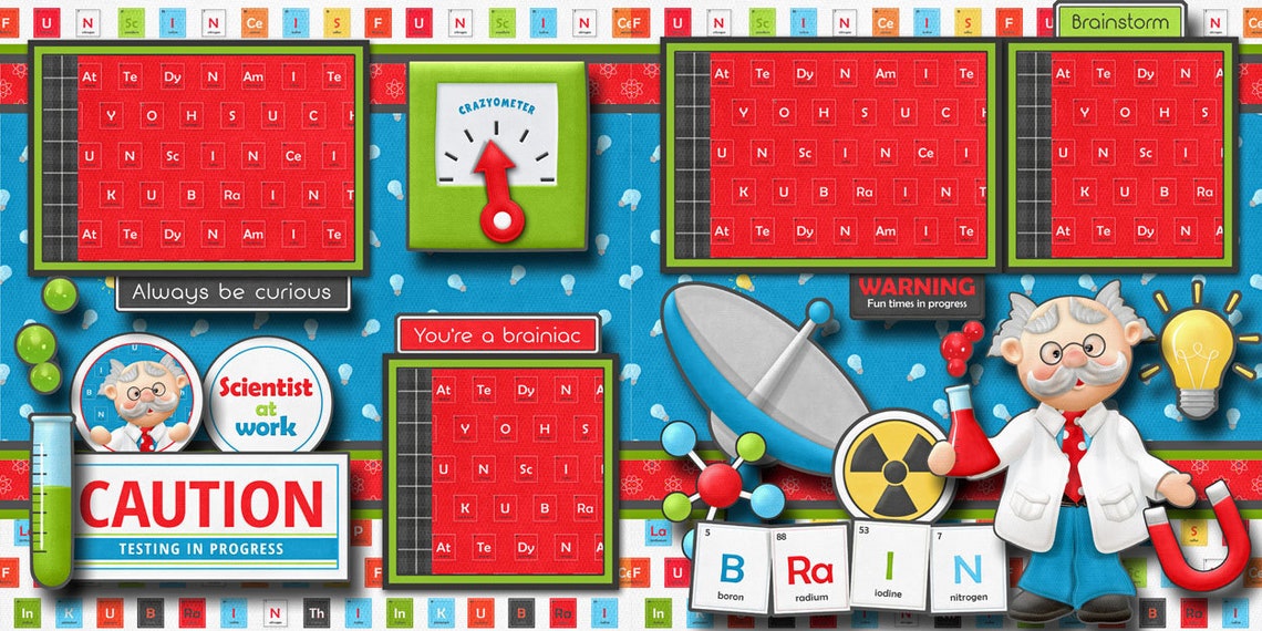 Science ~ Project ~ STEM ~ 2 Printed 12X12 Pre-made Scrapbook Pages ...