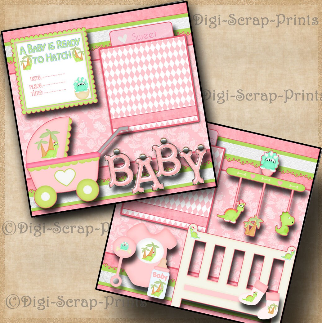 BABY GIRL ~ 2 Printed 12X12 Pre-made Scrapbook Pages Quick Pages ...
