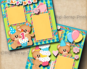 BIRTHDAY ~ Boy or Girl ~ 2 Printed 12X12 Pre-made Scrapbook Pages Quick ...