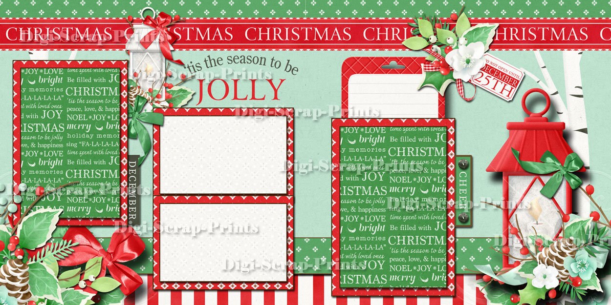 JOLLY CHRISTMAS Lanterns Cheer Holiday 2 Printed Scrapbook Pages Ez ...