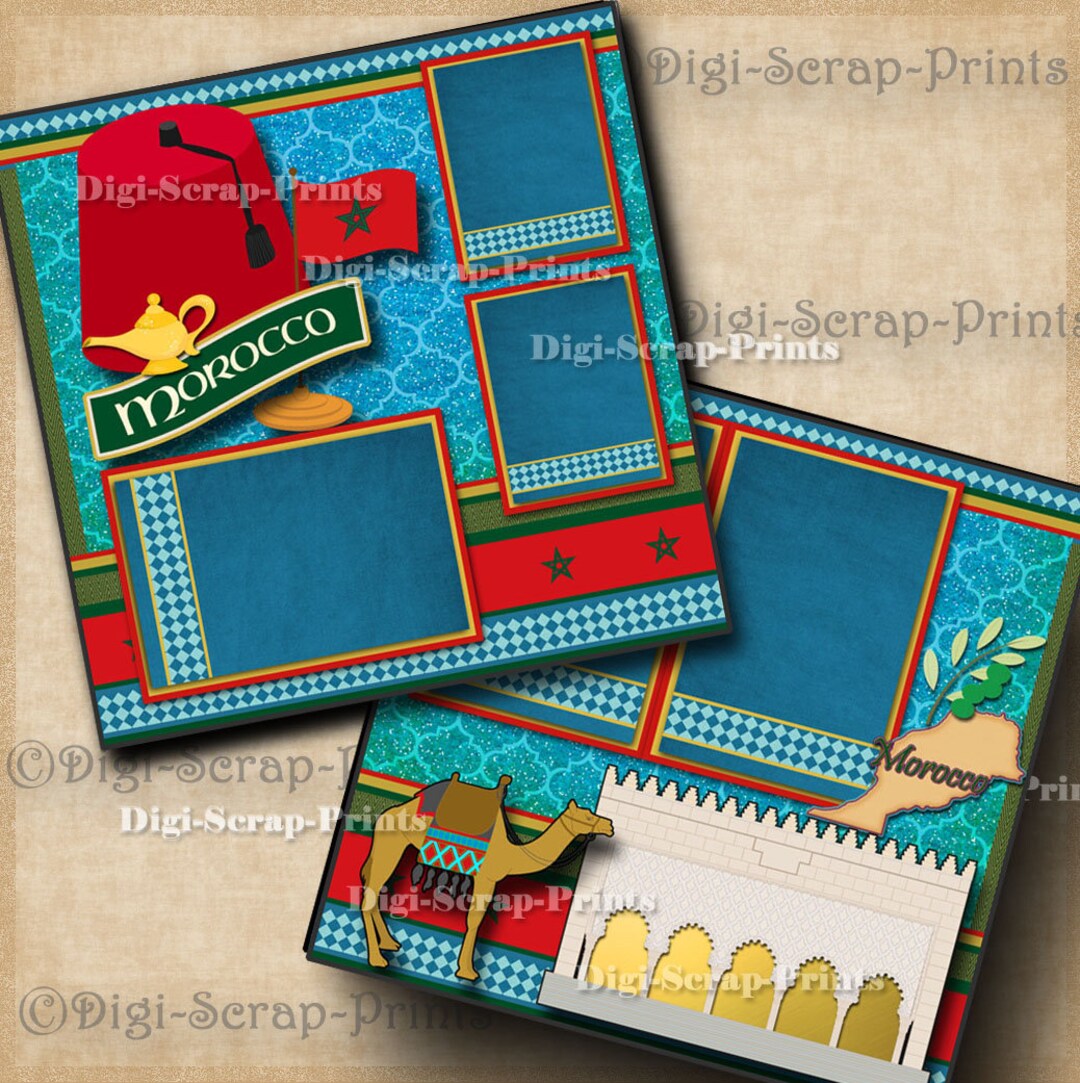 MOROCCO ~ Vacation Travel 2 Printed 12X12 Pre-made Scrapbook Pages ...