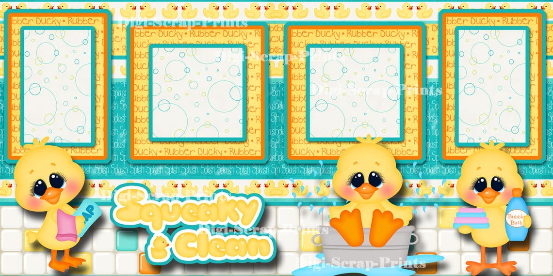 BATH TIME ~ Boy Baby 2 Printed 12X12 Pre-made Scrapbook Pages Quick EZ ...