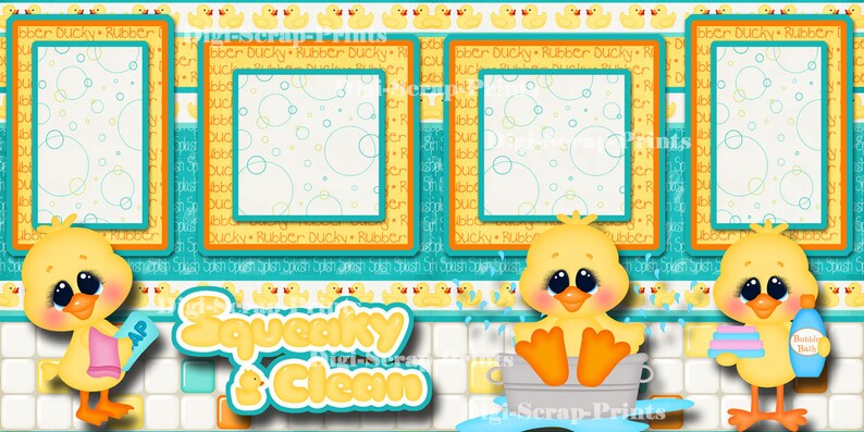 BATH TIME ~ Boy Baby 2 Printed 12X12 Pre-made Scrapbook Pages Quick EZ ...