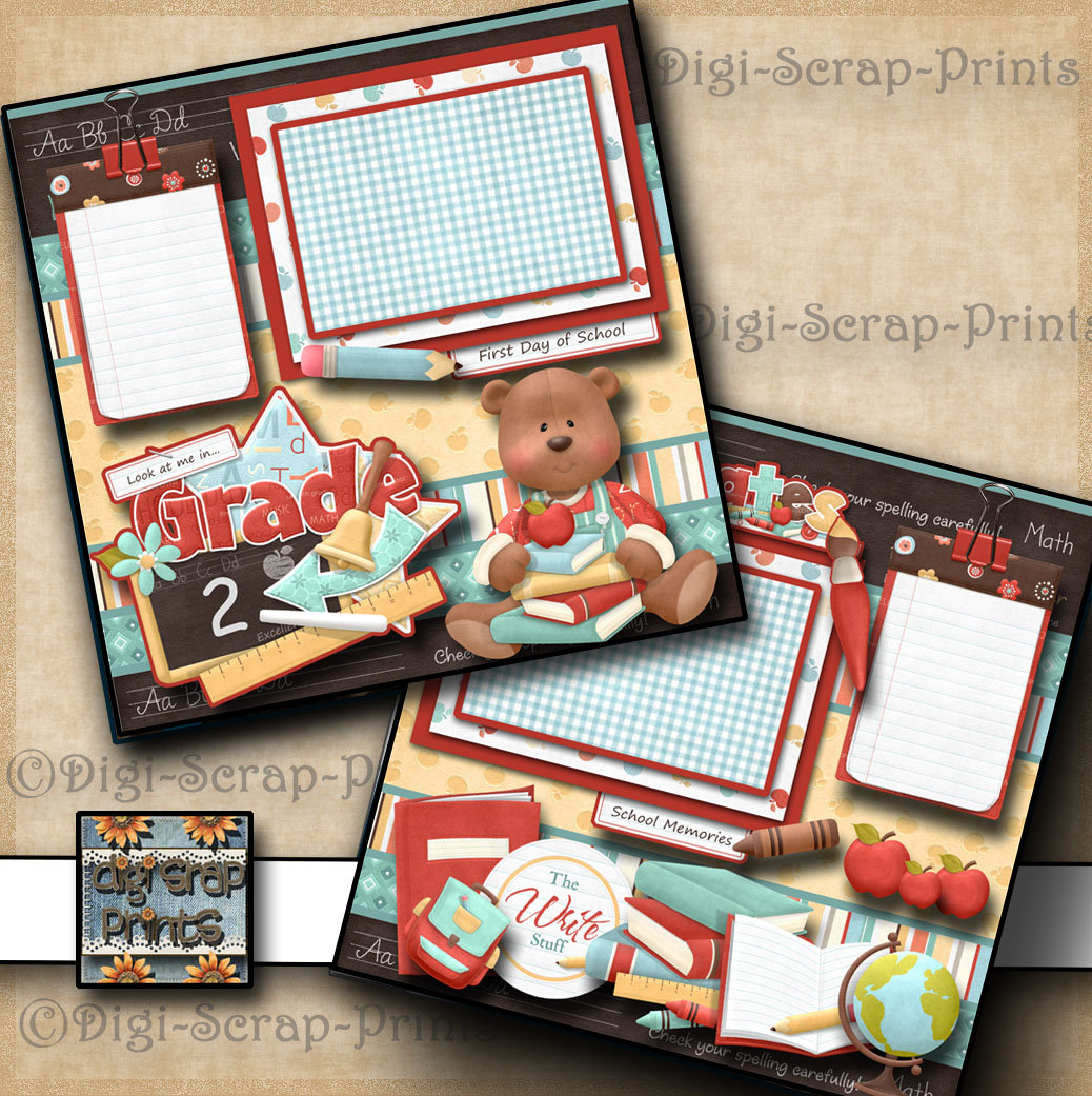2ND GRADE SCHOOL~ Boy ~ 2 Printed 12X12 Pre-made Scrapbook Pages Ez ...