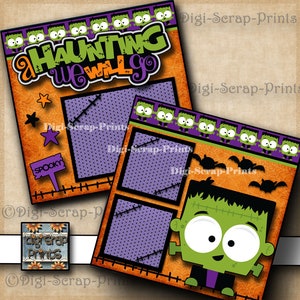 HALLOWEEN ~ Haunting We Go ~ 2 Printed 12X12 Pre-made Scrapbook Pages ...