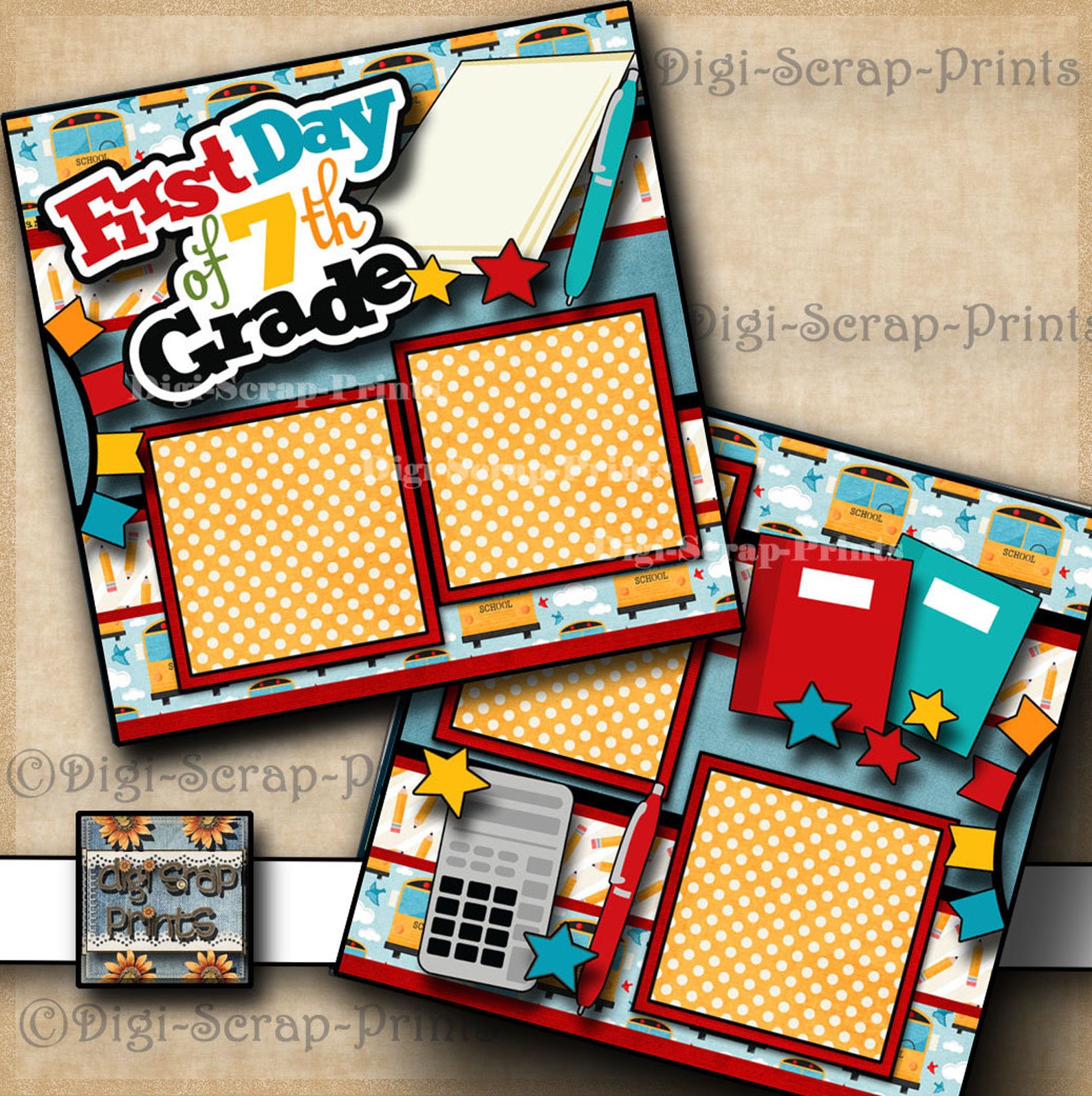 First Day of 7TH GRADE Middle School 2 Printed 12X12 Pre-made Scrapbook ...