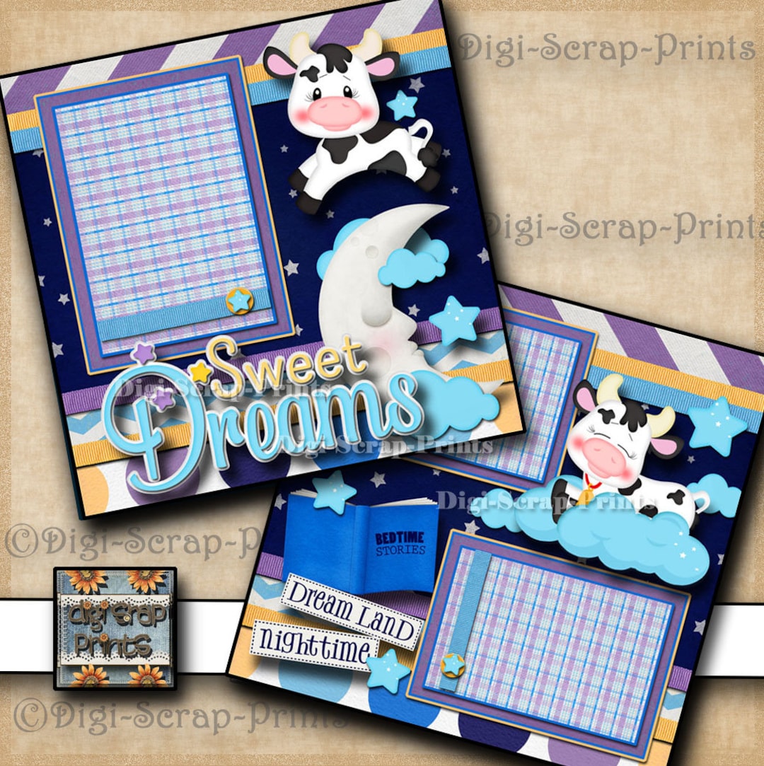 SWEET DREAMS Baby Boy Girl ~ 2 Printed 12X12 Pre-made Scrapbook Pages ...