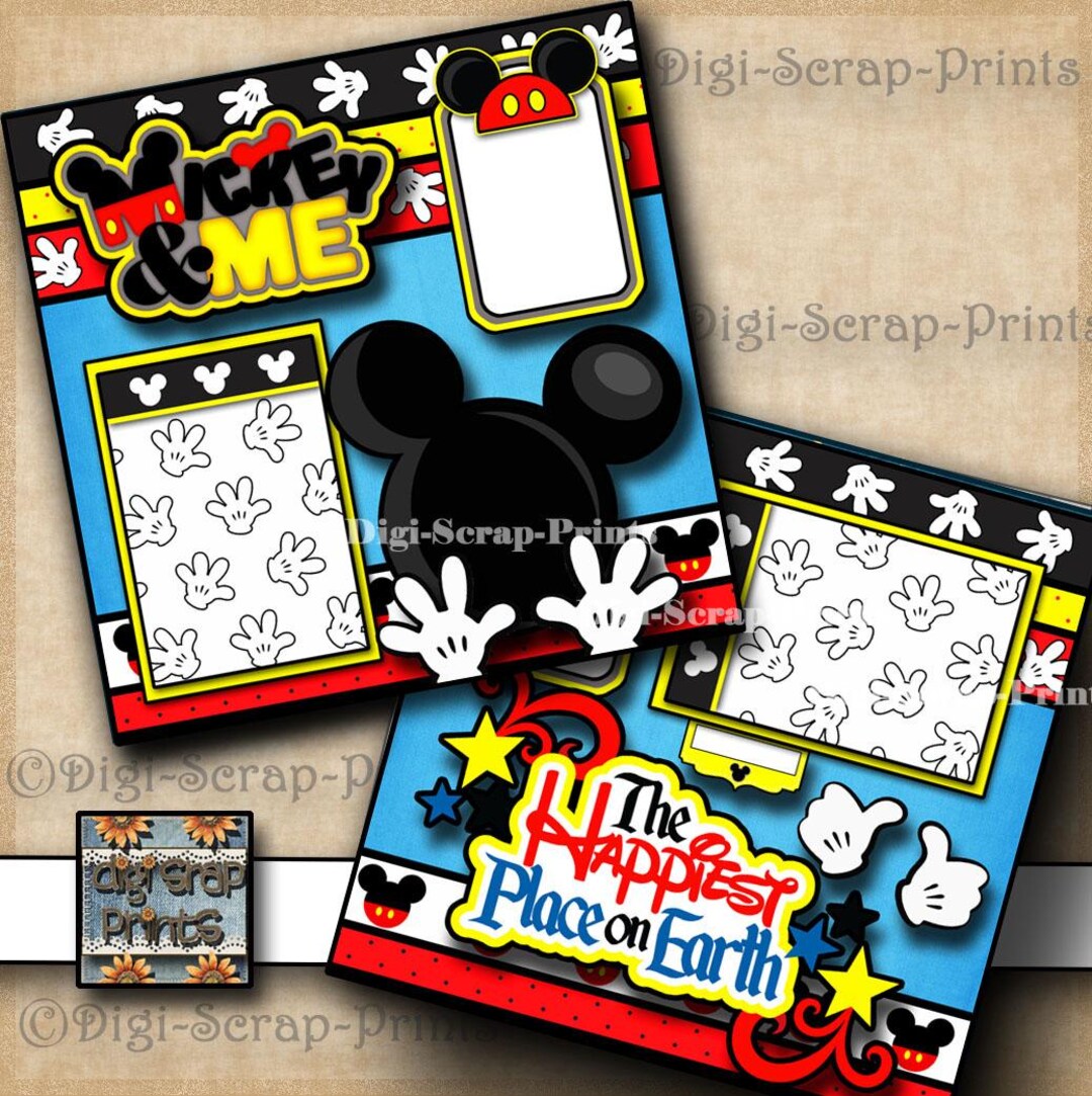 MICKEY & ME Theme Park 12x12 Printed 2 Premade Scrapbook Pages Quick ...