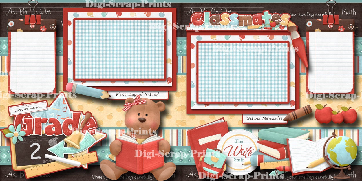 2ND GRADE SCHOOL~ Girl ~ 2 Printed 12X12 Pre-made Scrapbook Pages Ez ...