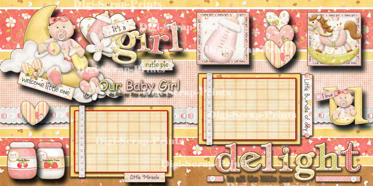 BABY GIRL ~ 2 Printed 12X12 Pre-made Scrapbook Pages Quick Pages ...