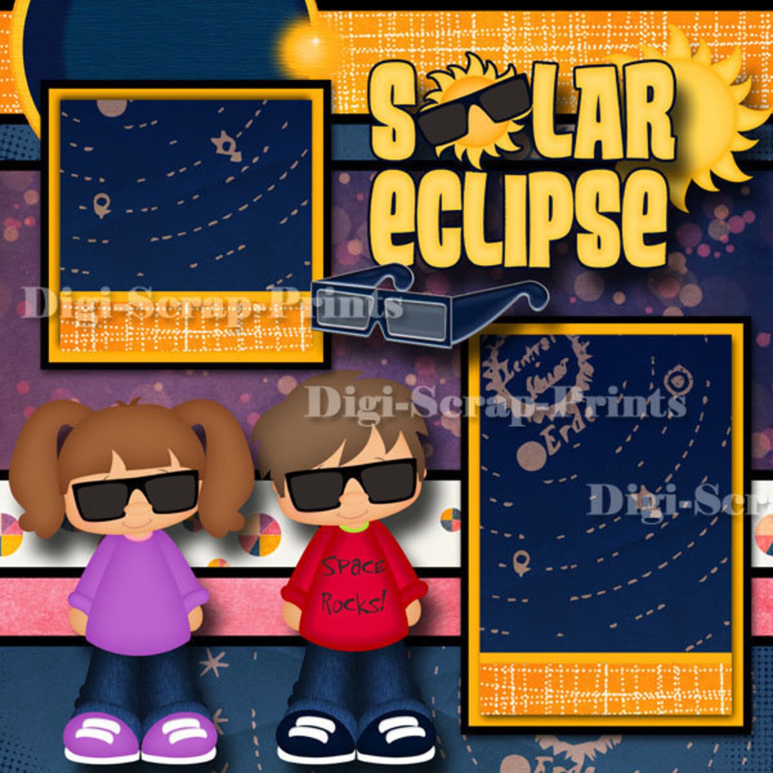 SOLAR ECLIPSE 2024 2 Printed 12X12 Pre-made Scrapbook Pages Quick Pages ...
