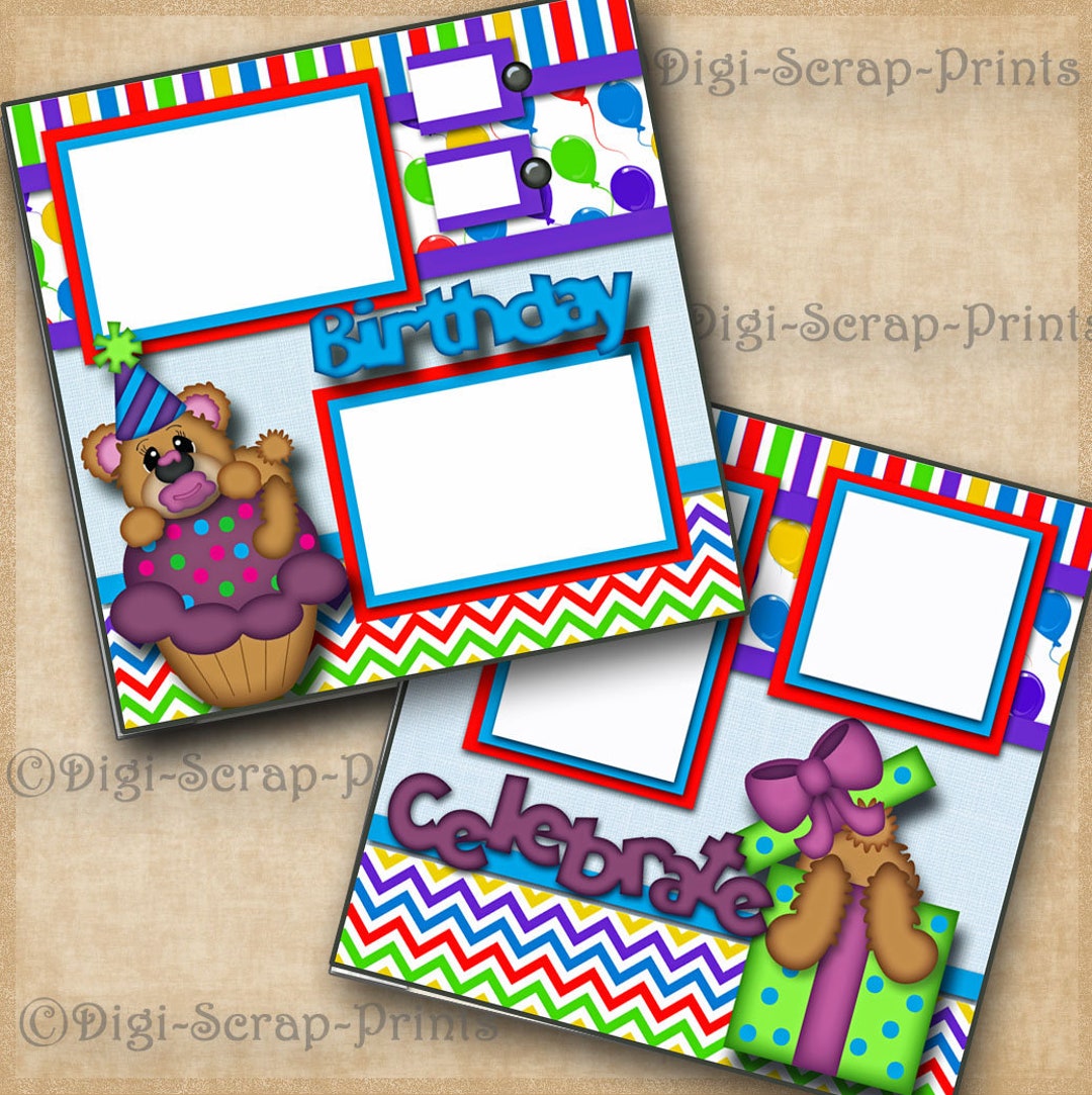 BIRTHDAY PARTY ~ 2 Printed 12X12 Pre-made Scrapbook Pages Quick EZ ...