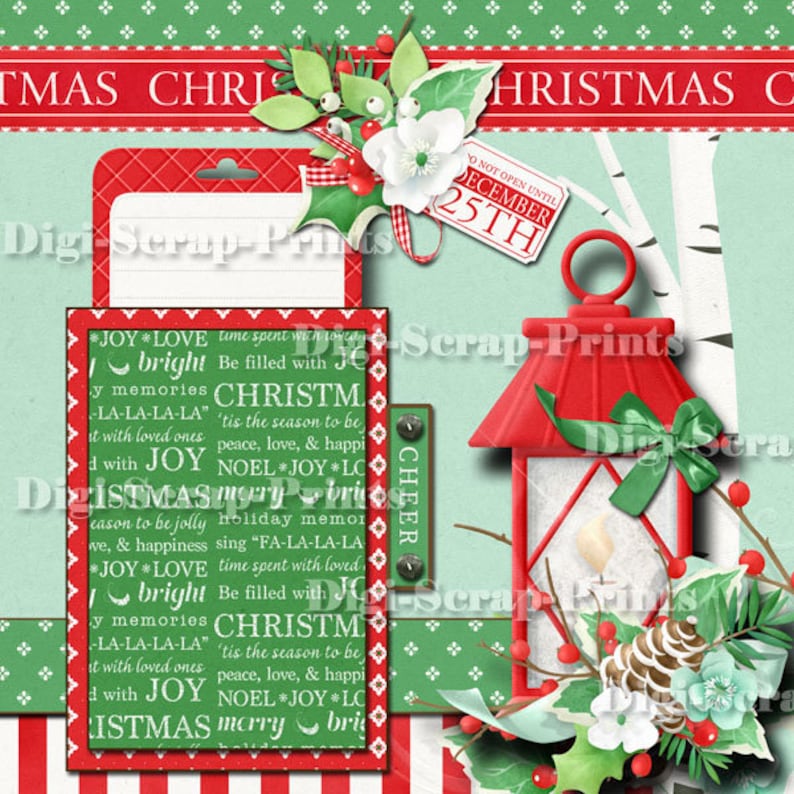 JOLLY CHRISTMAS Lanterns Cheer ~ Holiday 2 Printed Scrapbook Pages Ez ...