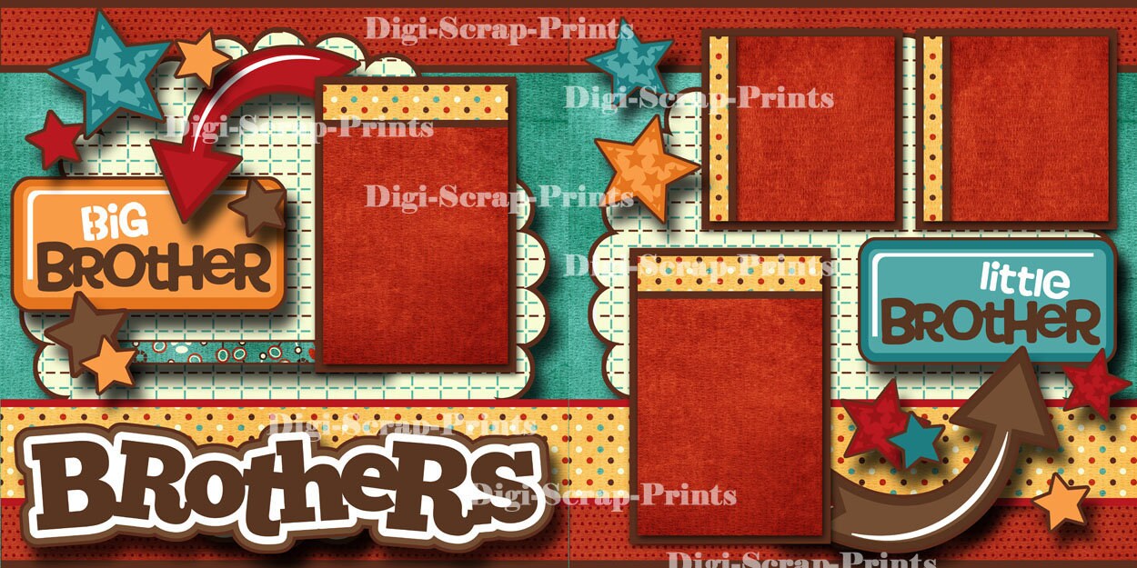 Brothers ~ 2 Printed 12X12 Pre-made Scrapbook Pages Quick EZ Pages ...