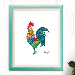 Colorful Rooster Watercolor Print,chicken Art Print, Hawaii Animal Art ...
