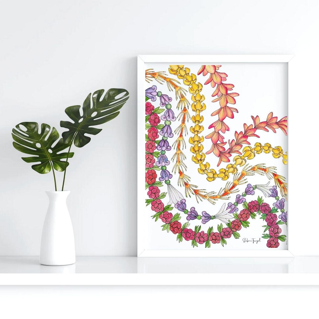Hawaiian Lei Art Print: Colorful Floral Garland Illustration - Etsy