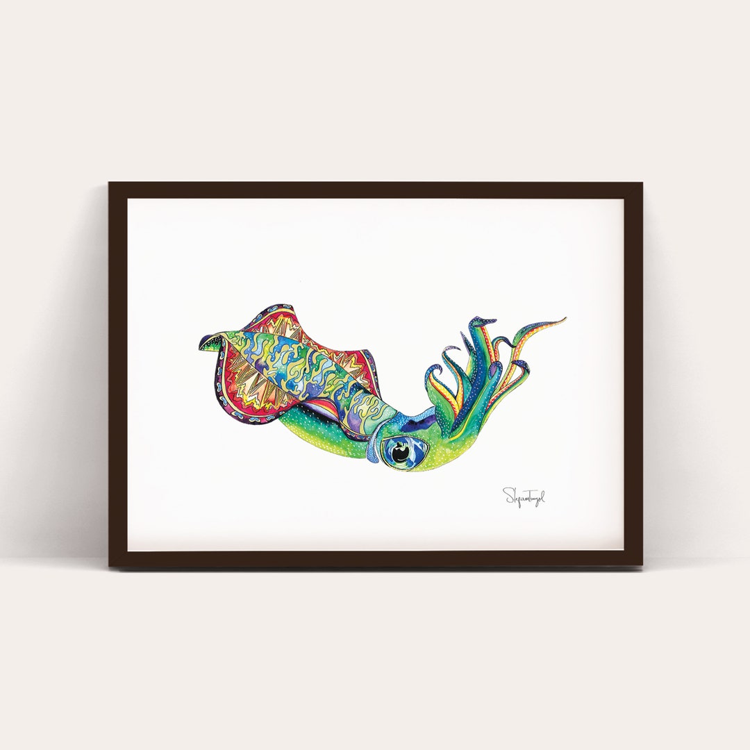 Cuttlefish Watercolor Print | Cephalopod Art | Marine Life Illustration ...