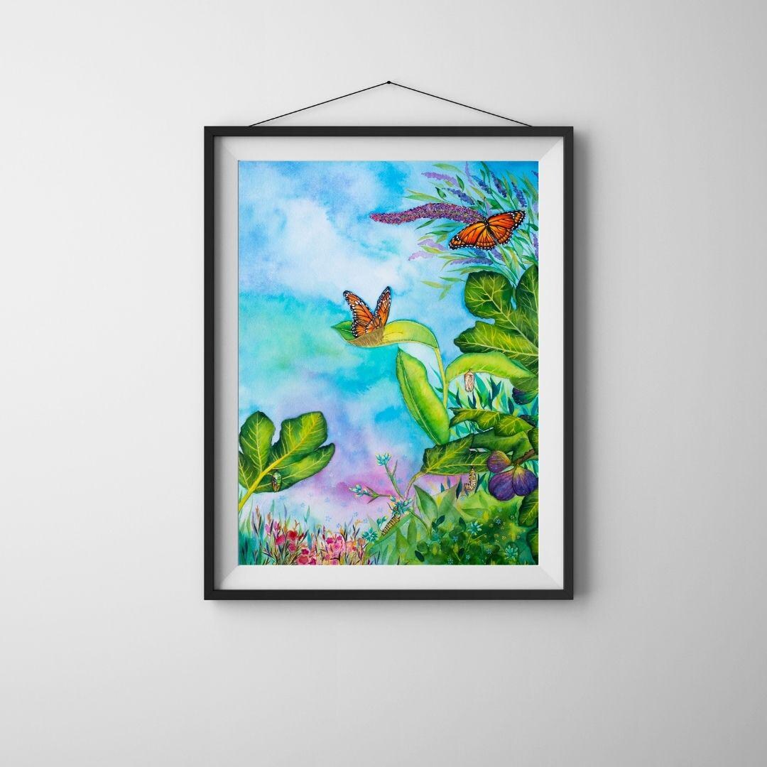 Monarch Butterfly Garden Watercolor Print – Vibrant Pollinator Art for ...