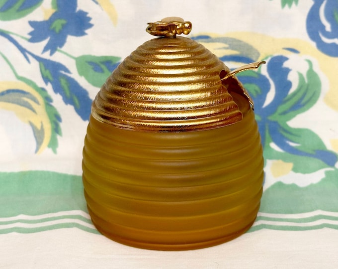 Vintage Avon "silk & Honey" Glass Bee Hive Shaped Honey Jar W/ Lid Gold ...