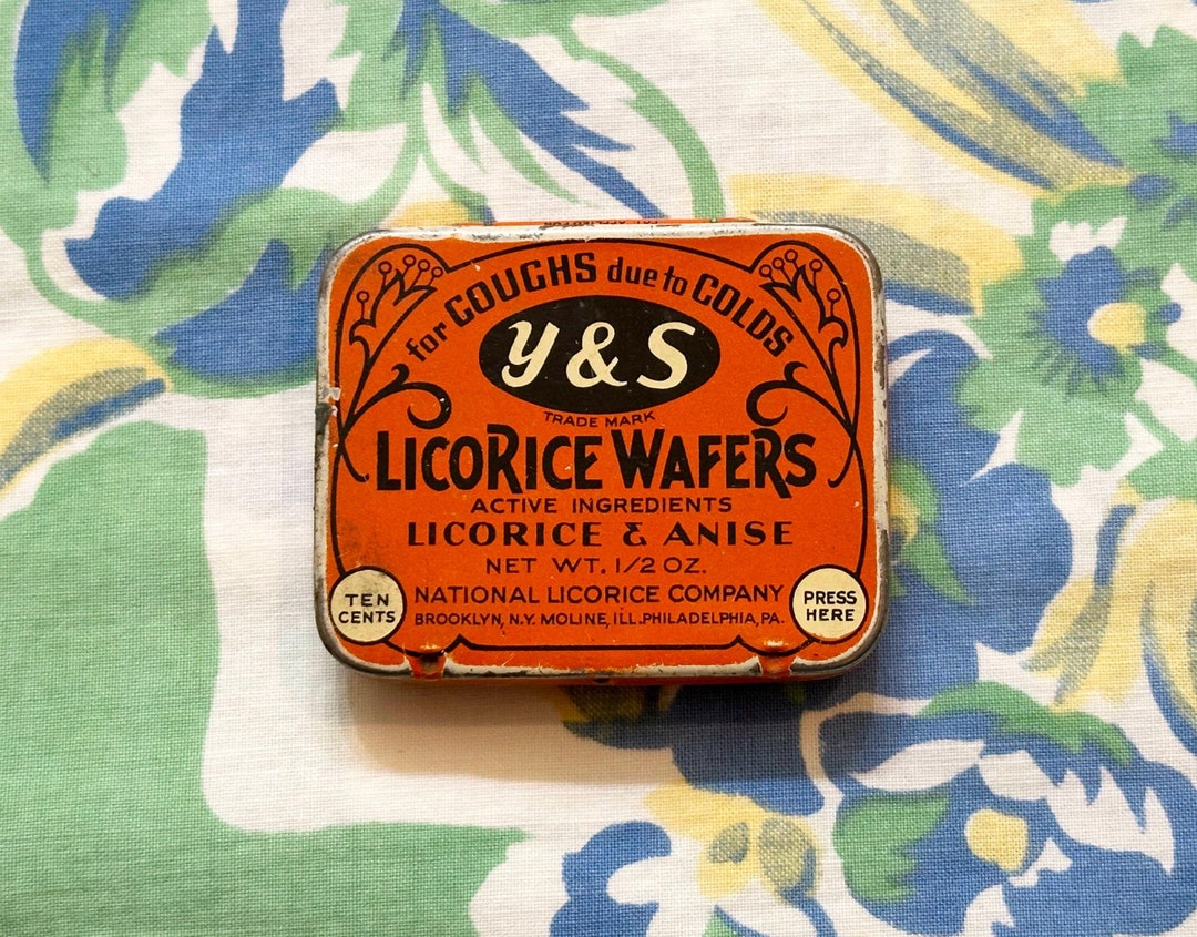 Licorice Wafers Tin, Y & S Licorice Wafer Tin, Small Orange Tin, 1940s ...