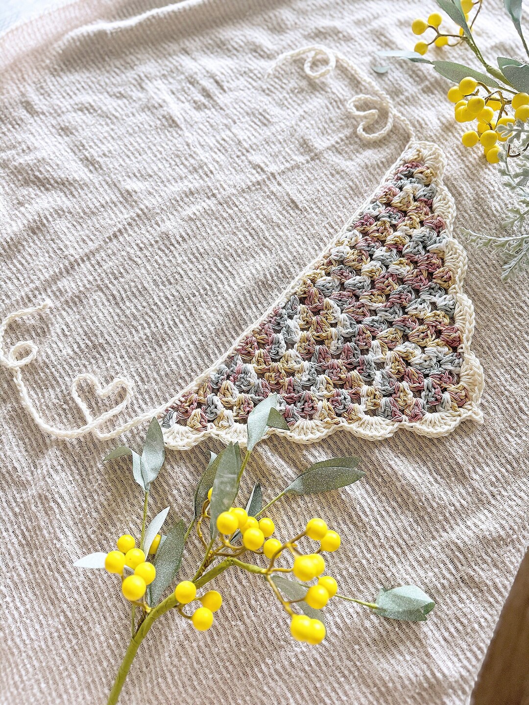 Crochet "wildflower" Hair Triangle, Crochet Hair Bandana, Cottage Core ...