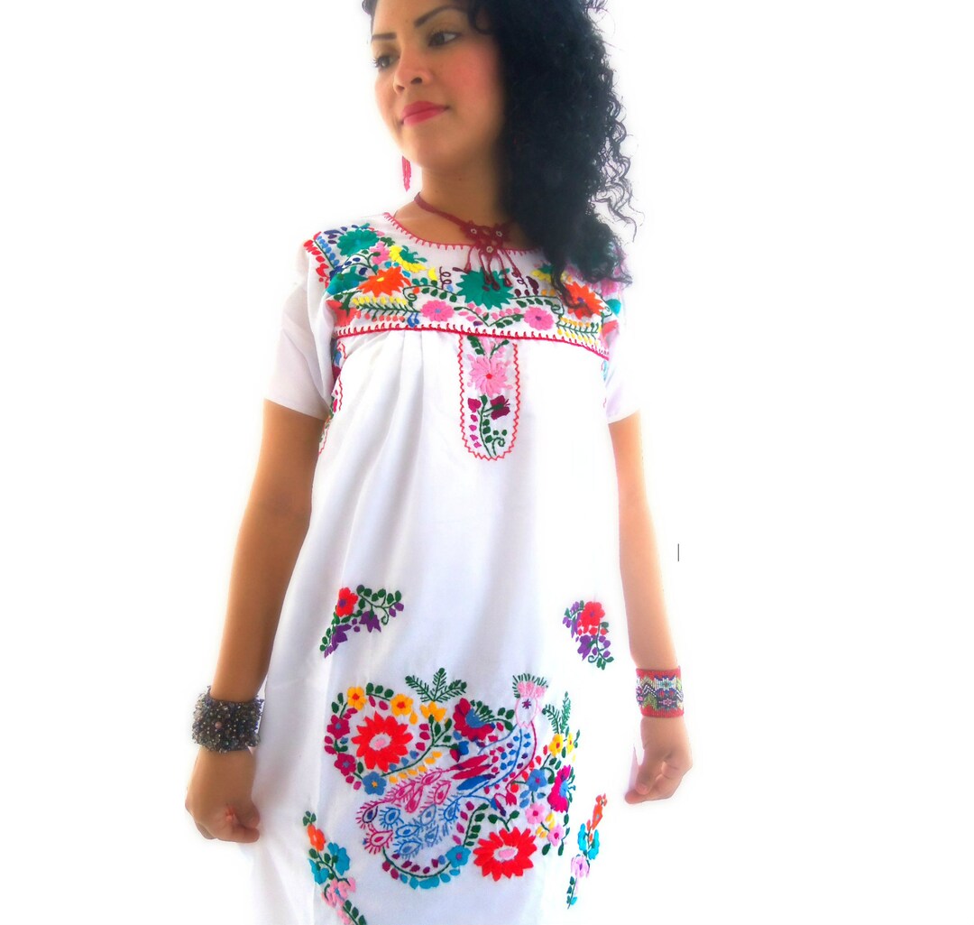 Mexican Dress, Tehuacán Dress, Hand Embroidered Dress, Puebla Dress ...