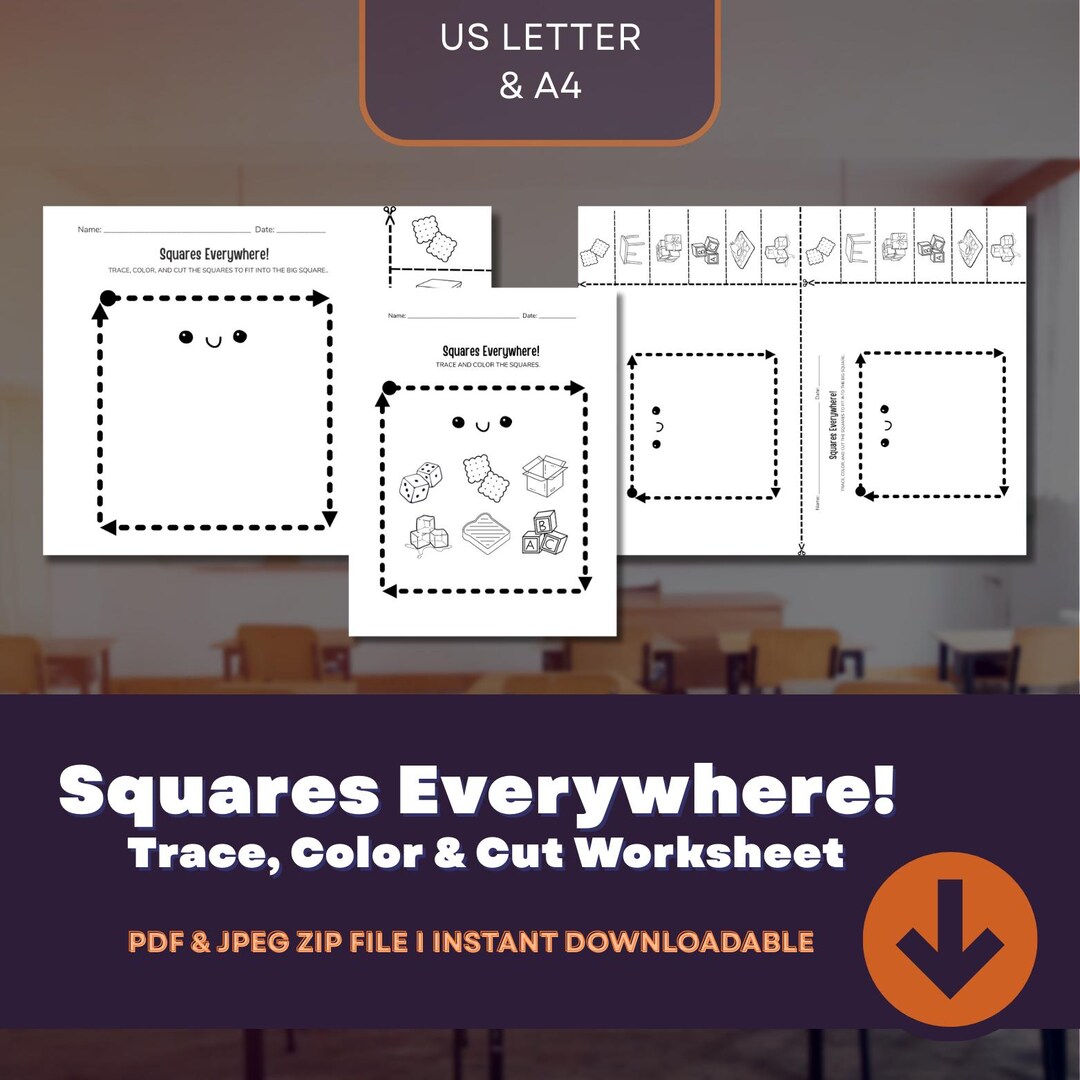 Squares Activity Worksheet – Trace, Color, Cut (printable PDF) - Etsy