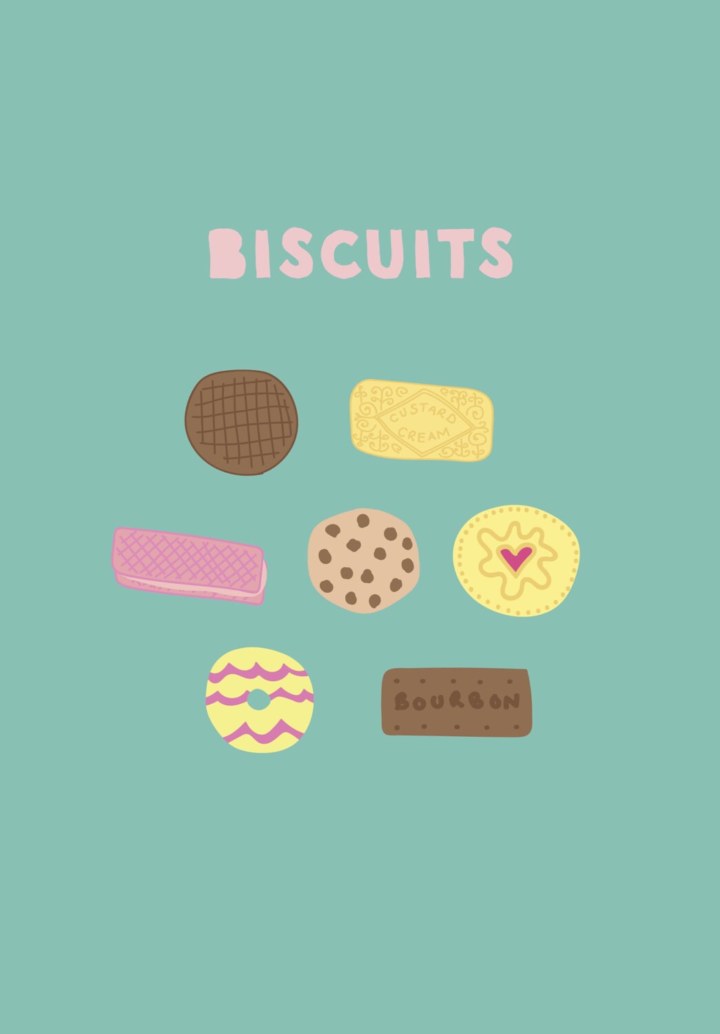 Illustrated Biscuits Card Classic British Biscuits Food - Etsy UK
