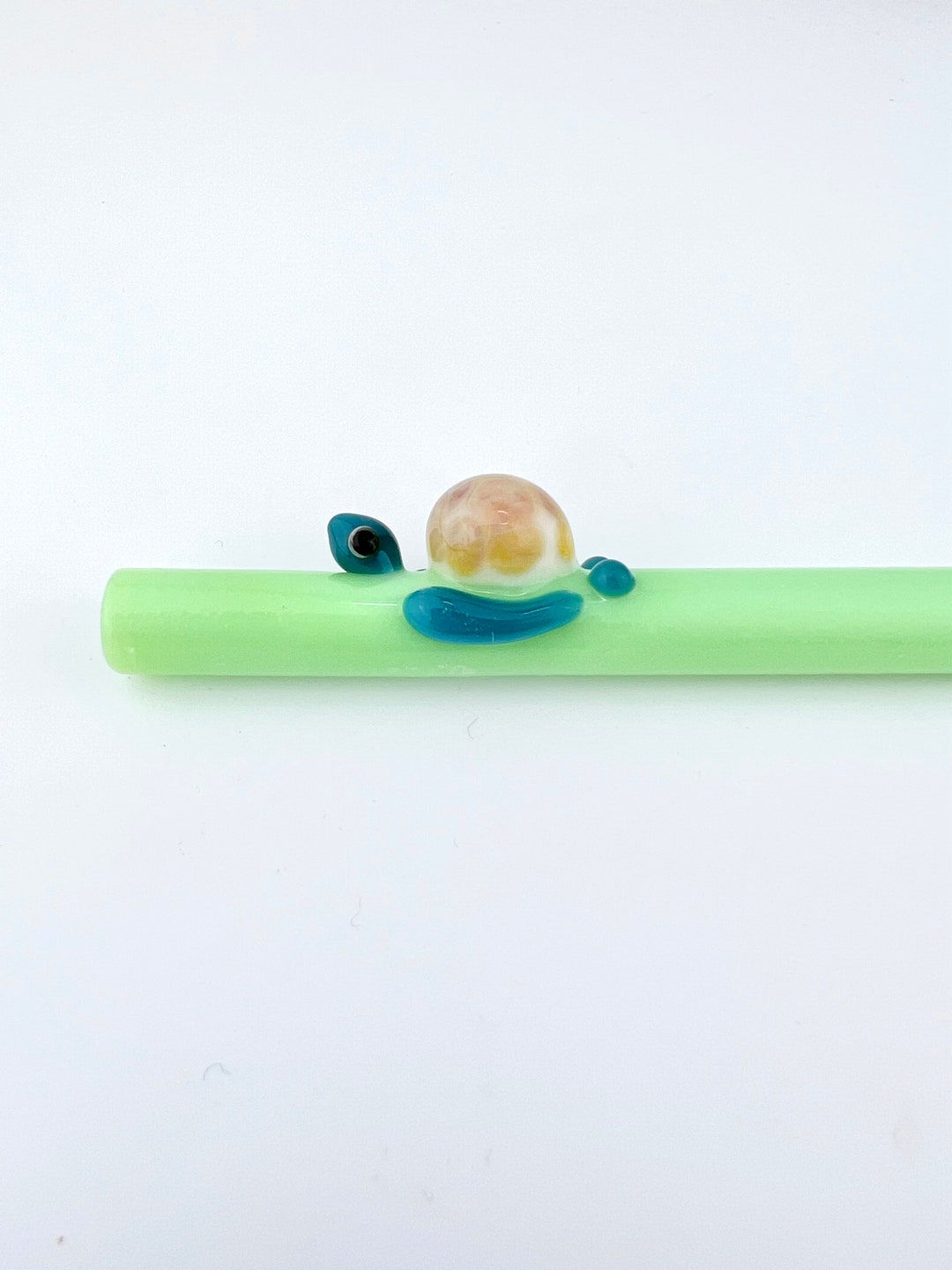 TURTLE on Milky Green GLASS STRAW - Reusable Straws | Glass Straws ...