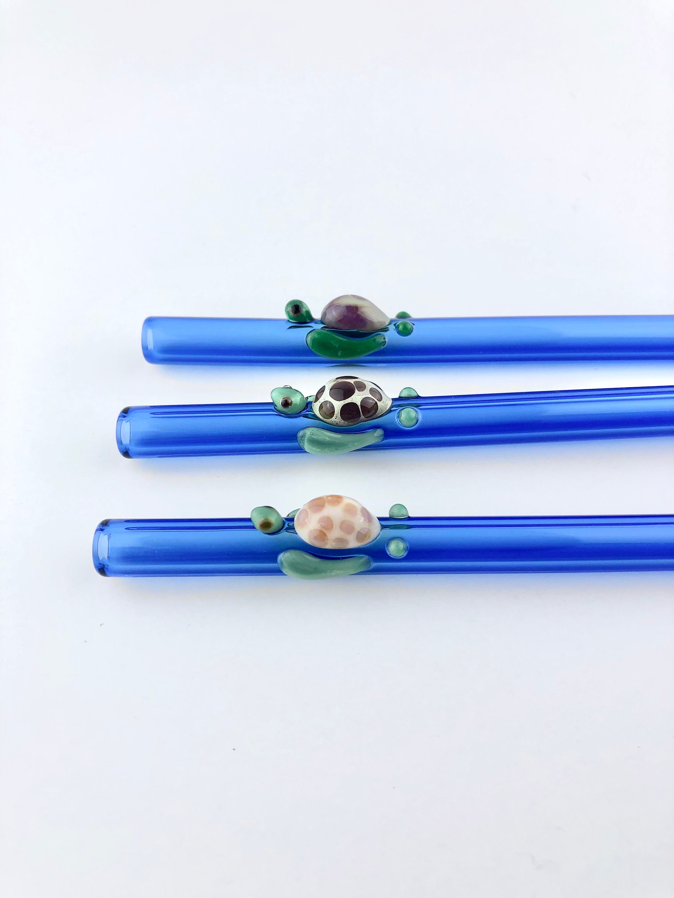 1 TURTLE On Light Blue GLASS STRAW - Reusable Straws | Glass Straws ...