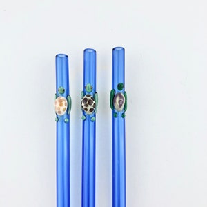 TURTLE on Light Blue GLASS STRAW Reusable Straws Glass Straws Eco ...