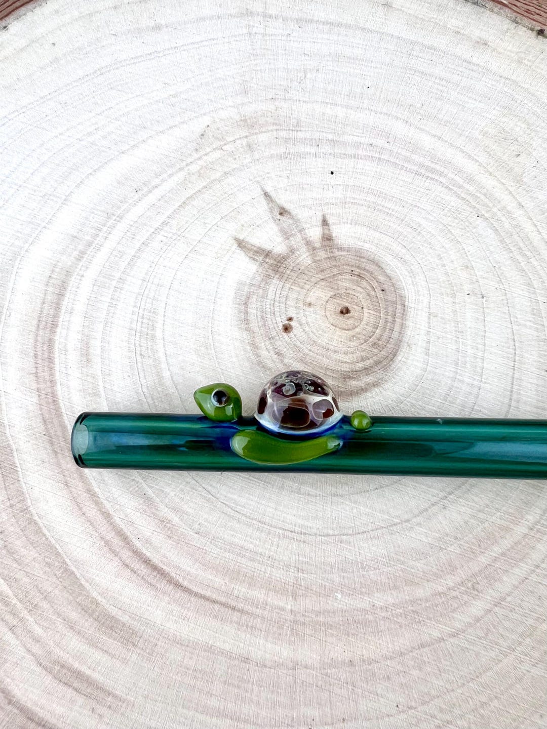 Teal Glass Straw: Handmade Turtle Design, Reusable Eco-friendly Straw ...