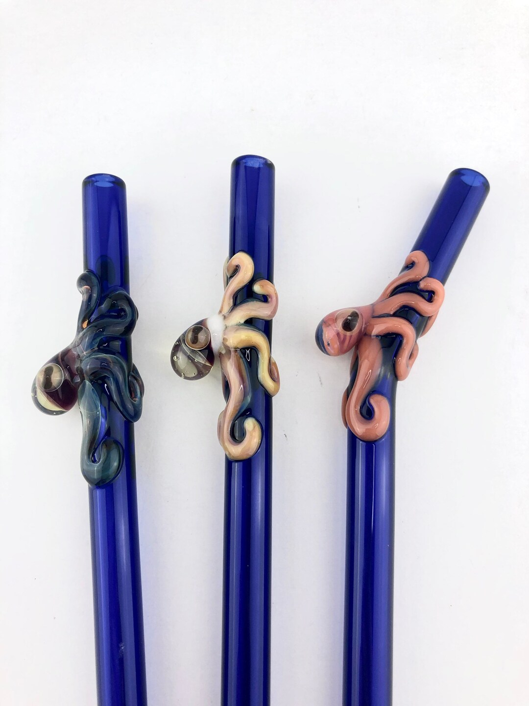 1 Octopus on Dark Blue GLASS STRAW - Custom Straws | Reusable Straws ...