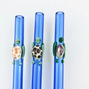 TURTLE on Light Blue GLASS STRAW Reusable Straws Glass Straws Eco ...