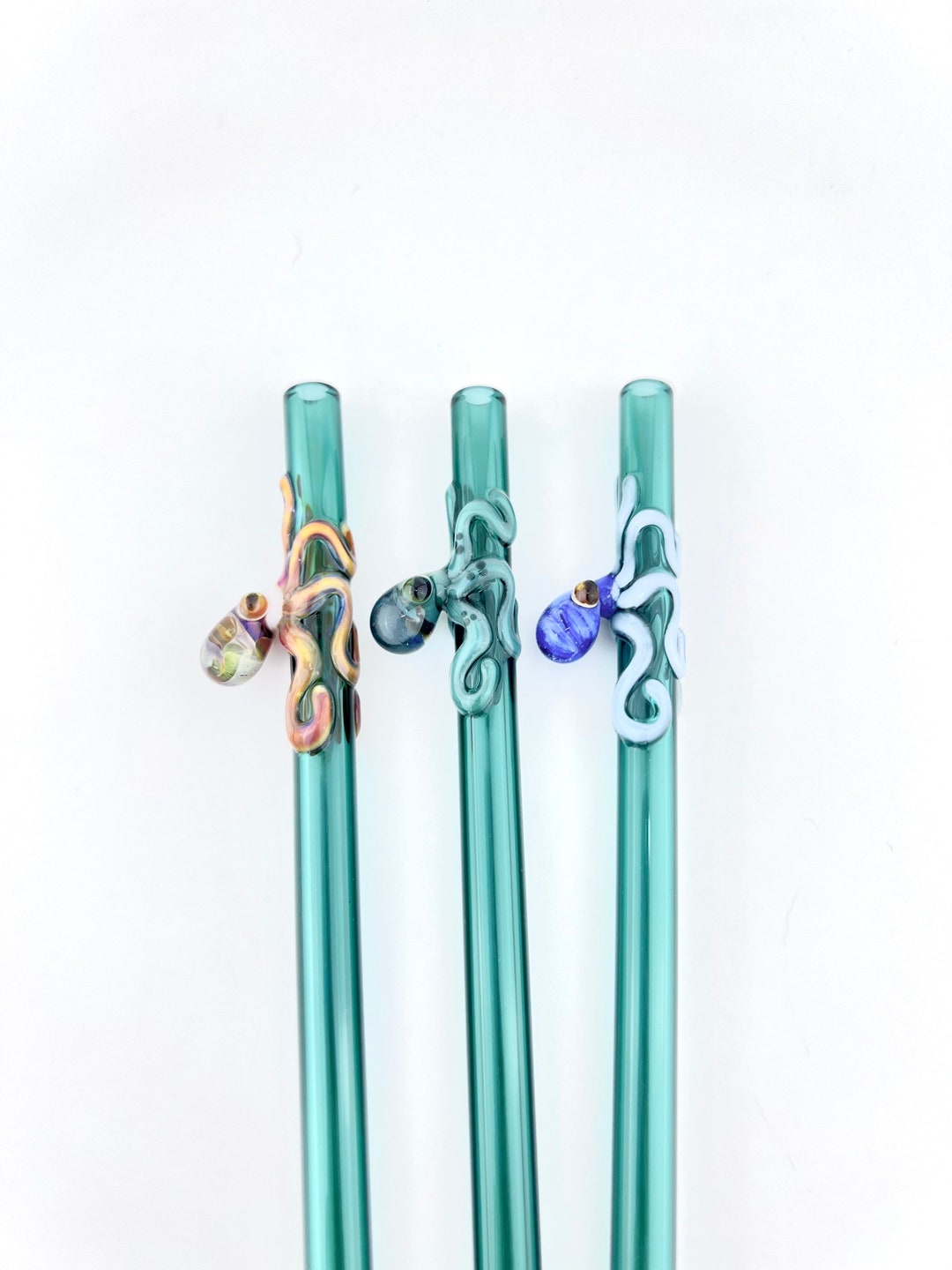 Octopus on Teal GLASS STRAW Custom Straws Reusable Straws - Etsy