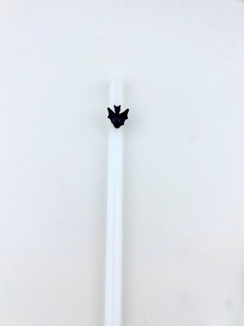Bat on Colored Glass Straw: Handmade Custom Reusable Halloween Straw - Etsy