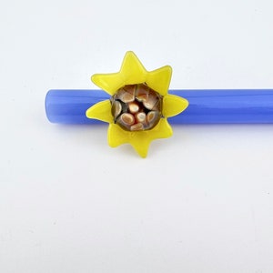 Marble Sunflower on Milky Blue GLASS STRAW - Custom Straws | Reusable ...