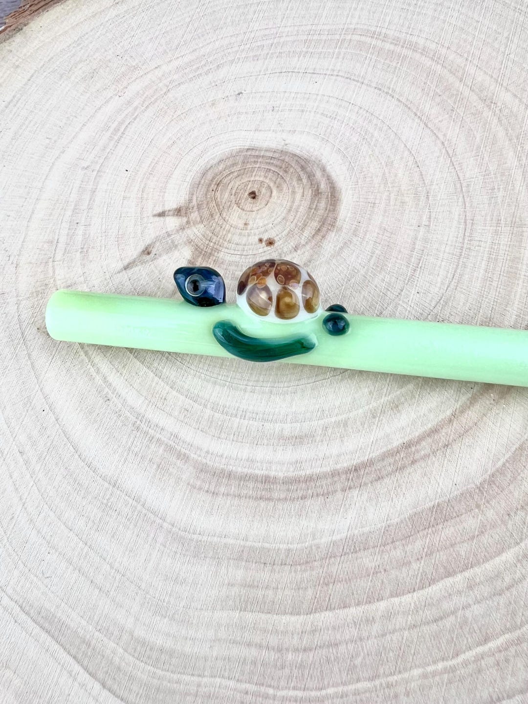 TURTLE on Milky Green GLASS STRAW - Reusable Straws | Glass Straws ...