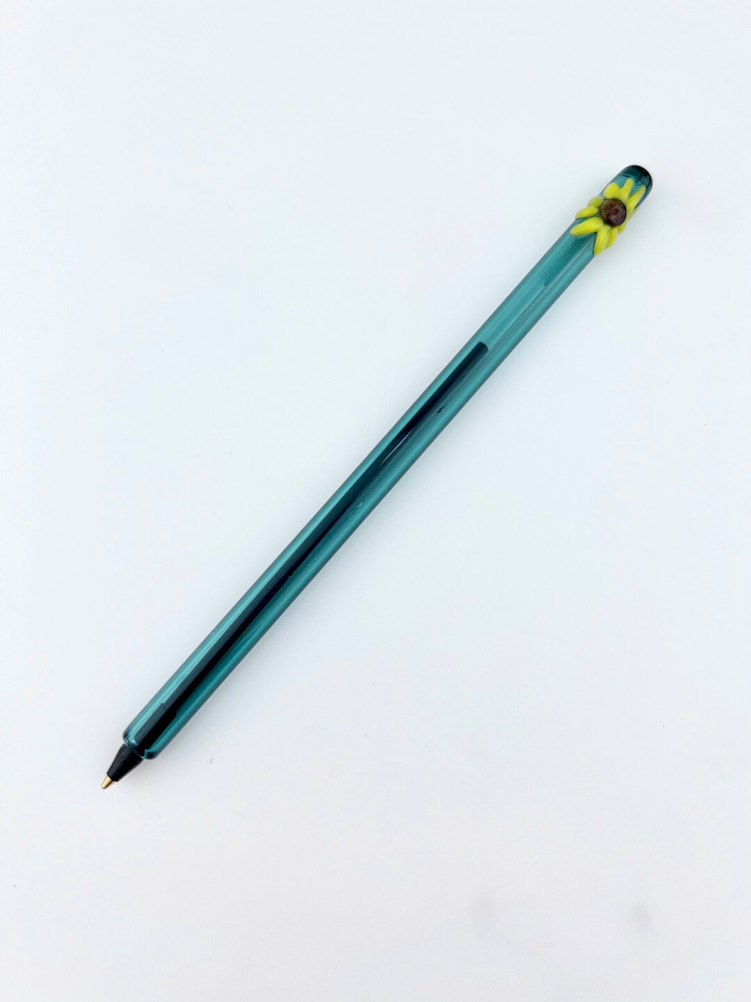 Sunflower on Teal GLASS PEN Handmade Pens Glass Pens Handcrafted Pens ...