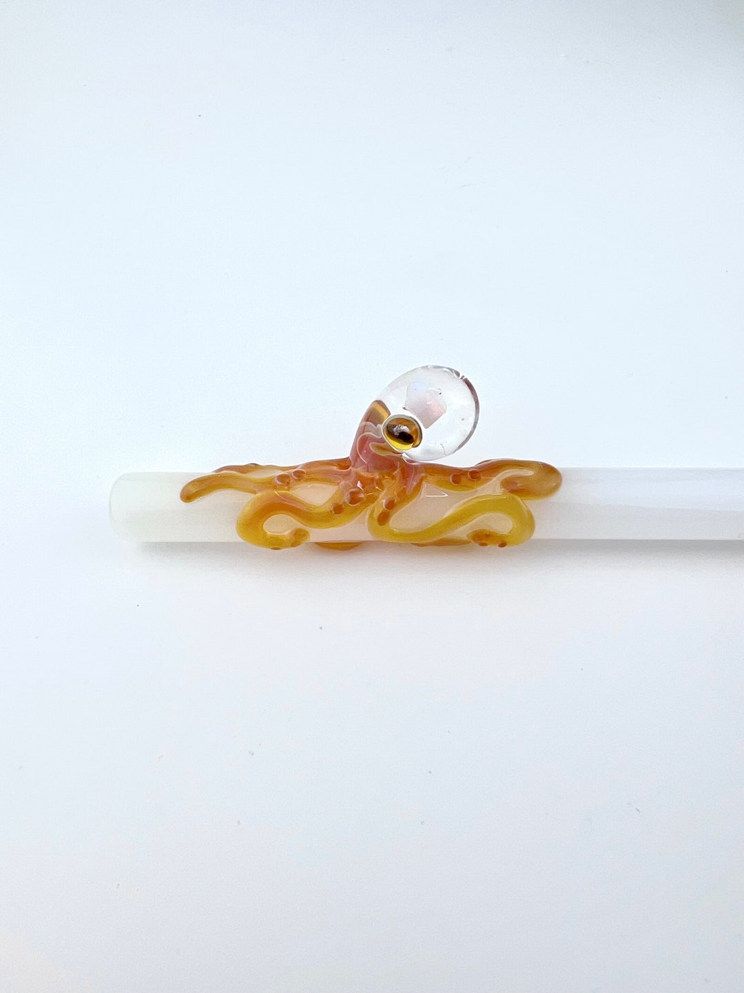 Opal Octopus on White GLASS STRAW Custom Straws Reusable Straws Opal ...