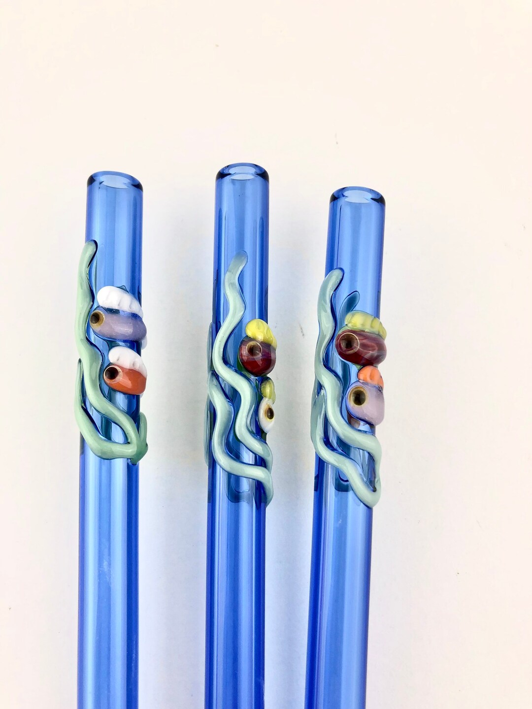 Fish in Seaweed on Light Blue GLASS STRAW - Reusable Straws | Glass ...
