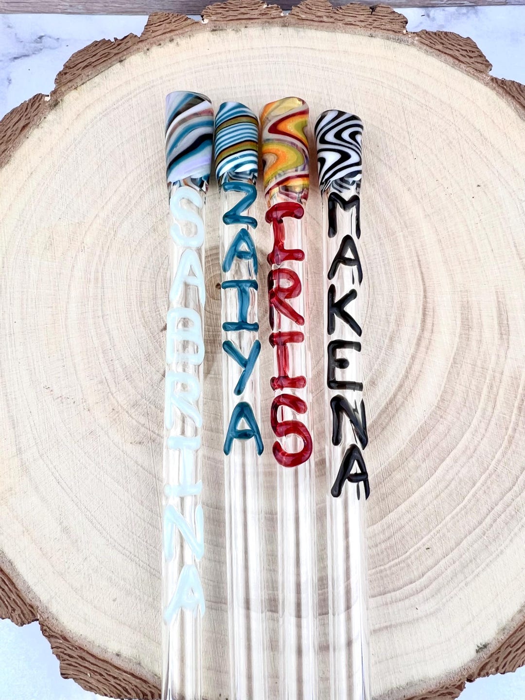 Custom Name Glass Straw With Design: Handmade, Reusable Personalized ...