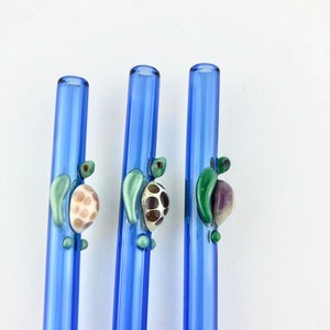 TURTLE on Light Blue GLASS STRAW Reusable Straws Glass Straws Eco ...