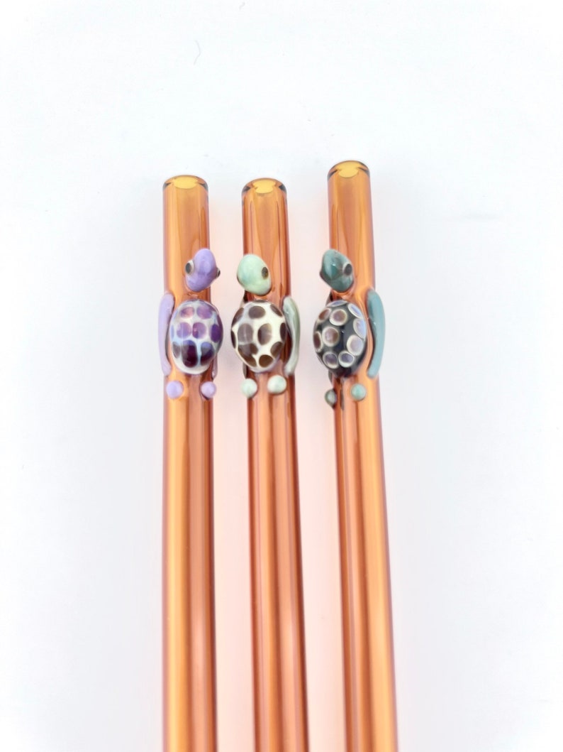 Handmade Amber Glass Straw: Turtle Design, Reusable, Eco Friendly - Etsy