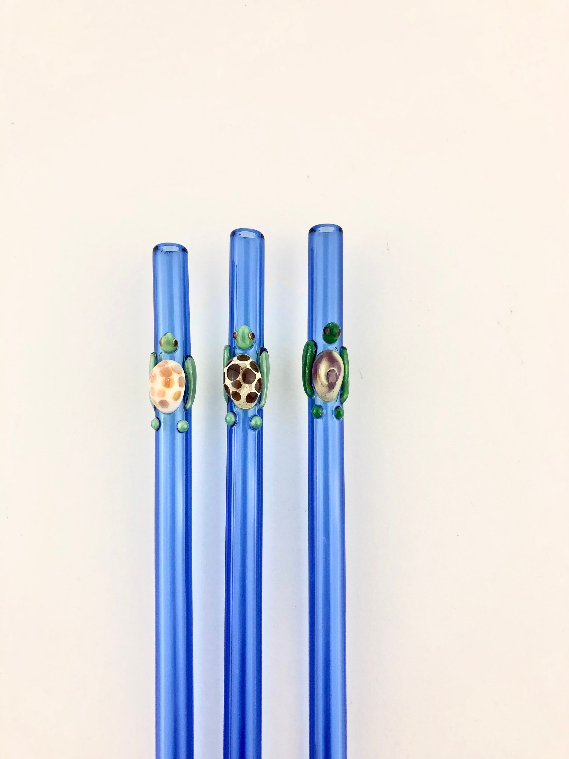 TURTLE On Light Blue GLASS STRAW - Reusable Straws | Glass Straws | Eco ...