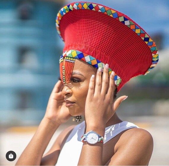 Isicholo Zulu Crown Red With Beading - Etsy